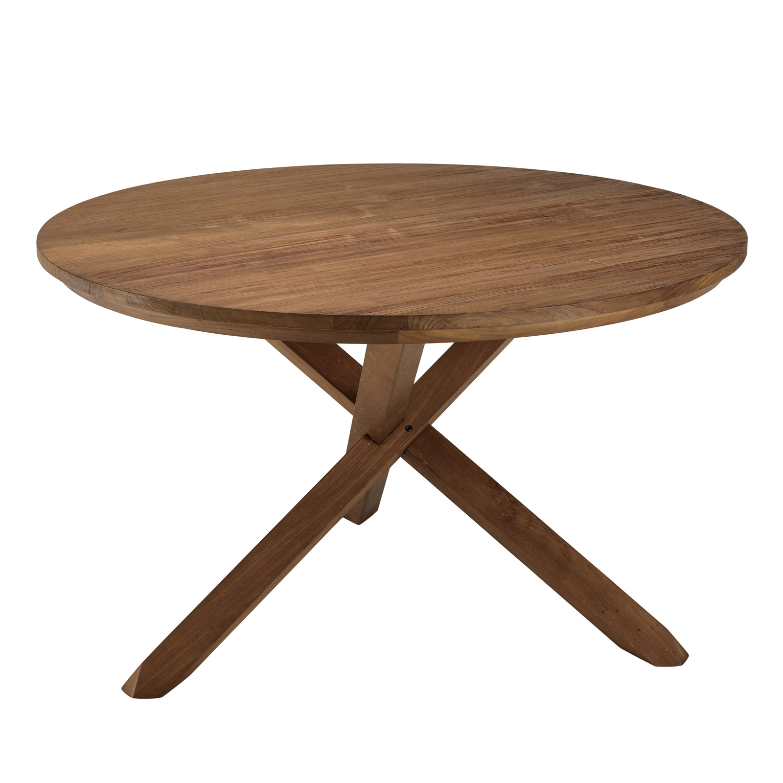 Table ronde en teck massif recyclé 130 cm pied croisé bois SWING ...