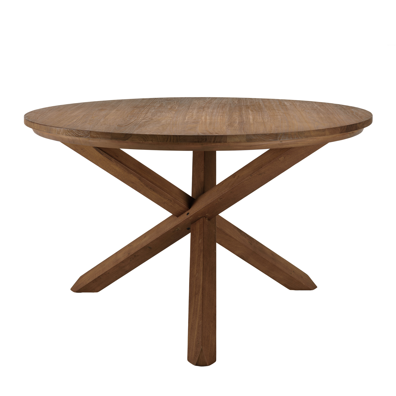 Table ronde en teck massif recyclé 130 cm pied croisé bois SWING ...