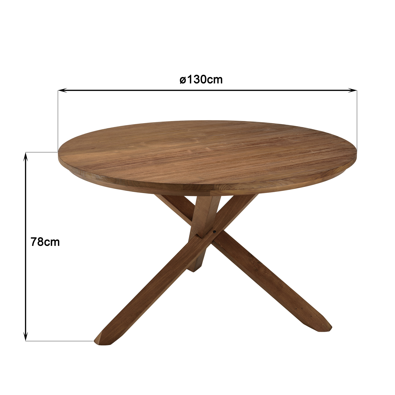 Table ronde en teck massif recyclé 130 cm pied croisé bois SWING ...