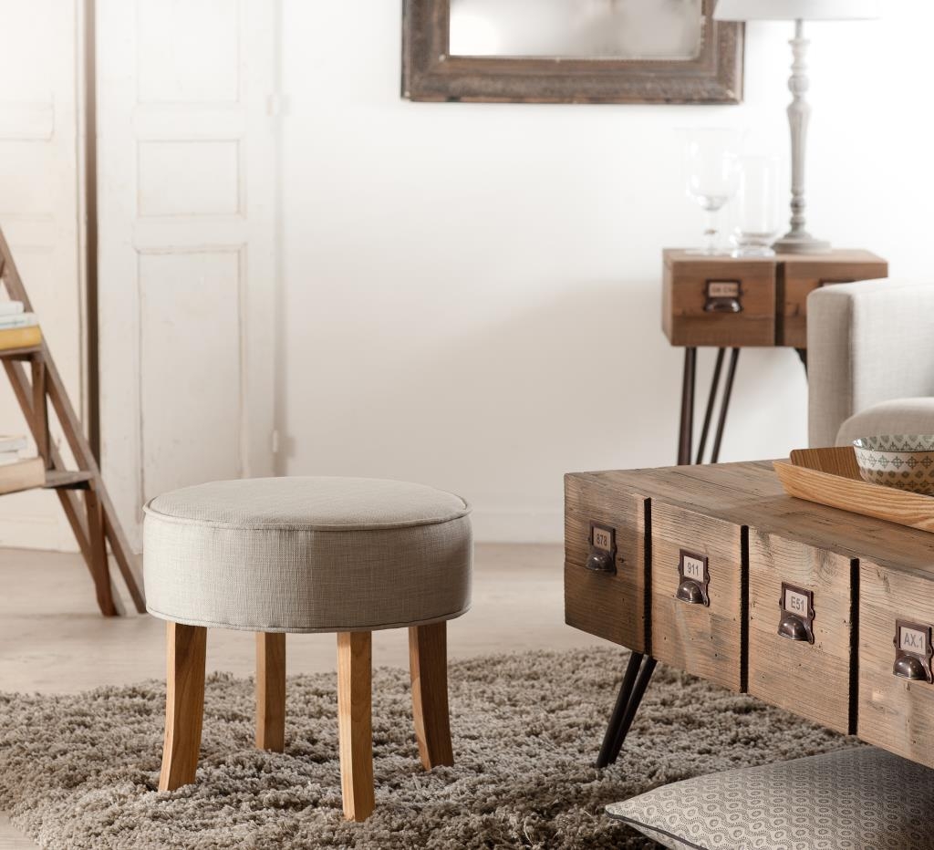 Tabouret bas rond tissu couleur lin 42x42x40cm PASTEL | Tabourets ...