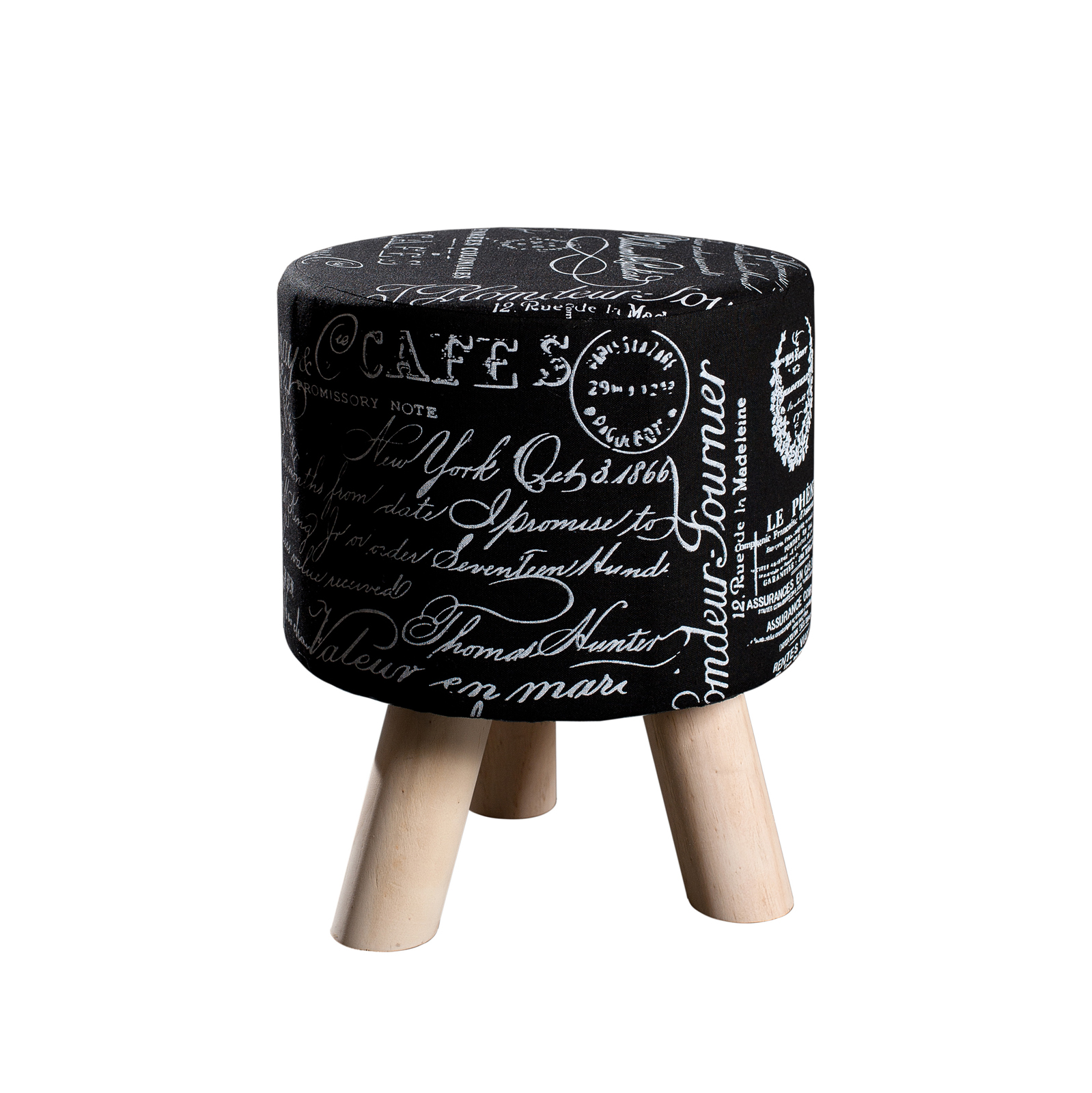 Tabouret bas rond tissu noir texte VALENTINE 30X30X38cm | Tabourets ...