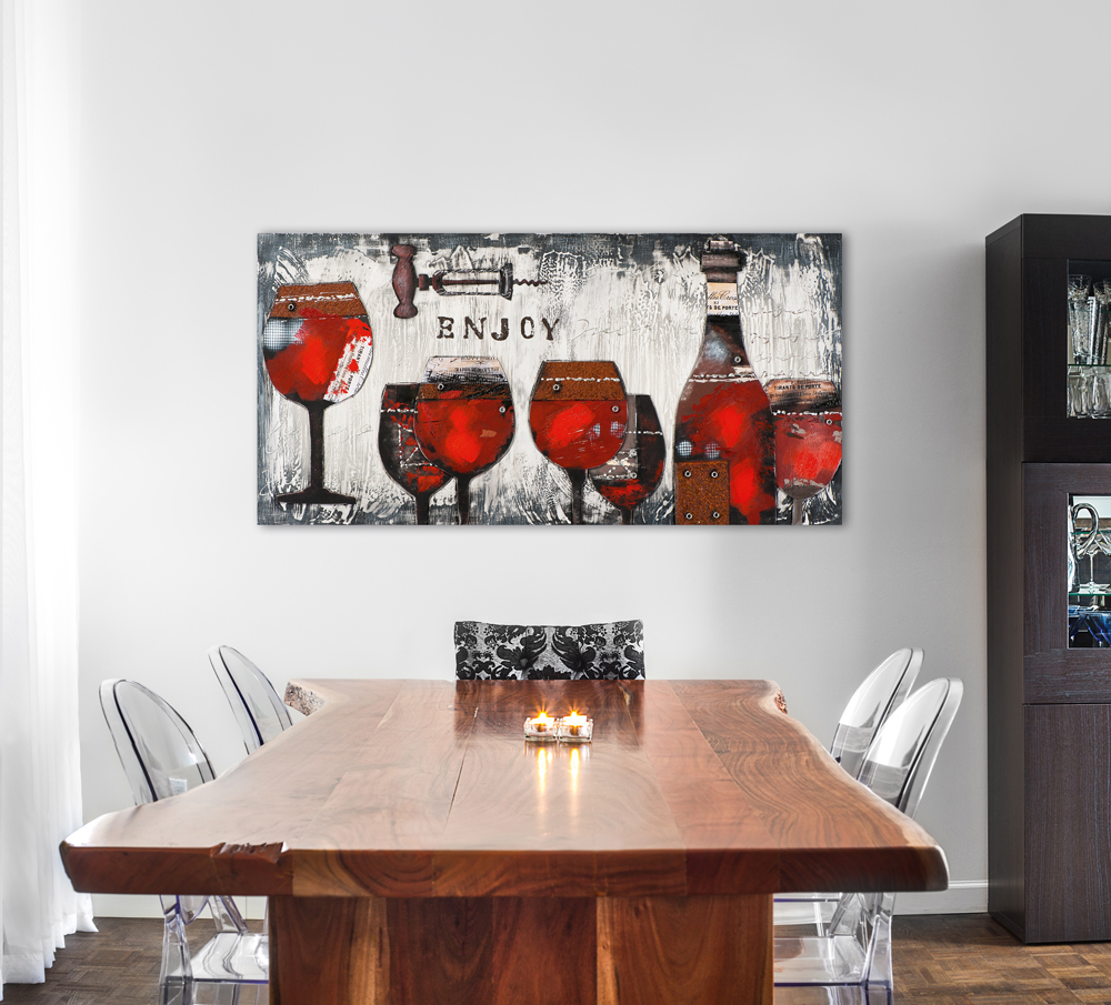 VIN Peinture Nature morte 3D rectangle Rouge Acryl. 140x70 | Tableaux ...